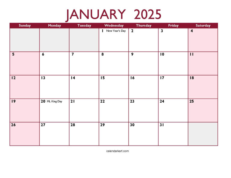 Excel Calendar Template 2025 - CalendarKart