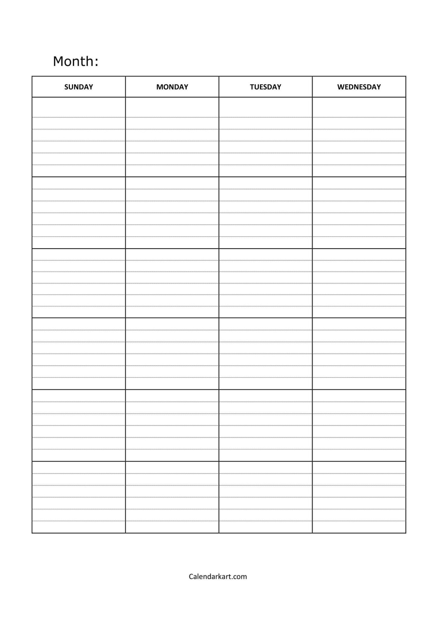 Free Printable Blank Calendar Templates - CalendarKart