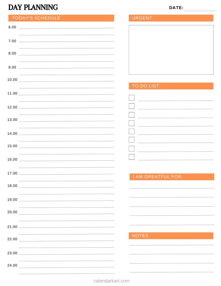 Printable Daily Planner Template | Calendarkart