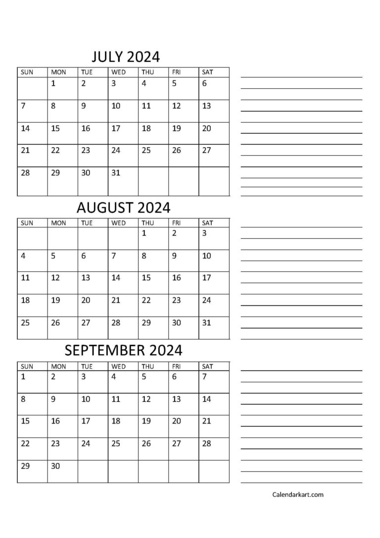 July to September 2024 Calendar (Q3) - CalendarKart