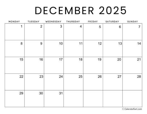 Free Printable Monday Start Calendars 2025 | Calendarkart
