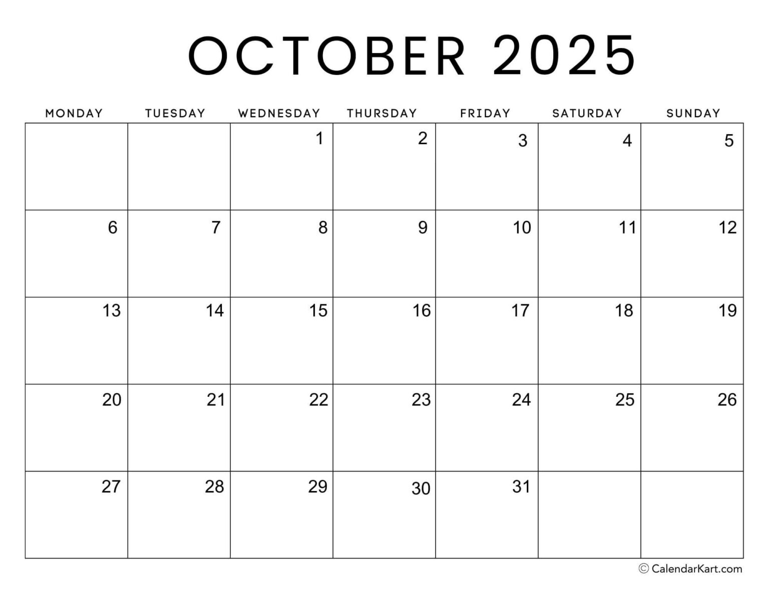 Free Printable Monday Start Calendars 2025 | Calendarkart