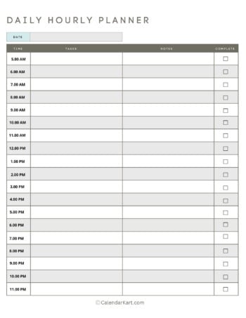 Free Printable Hourly Planner Template