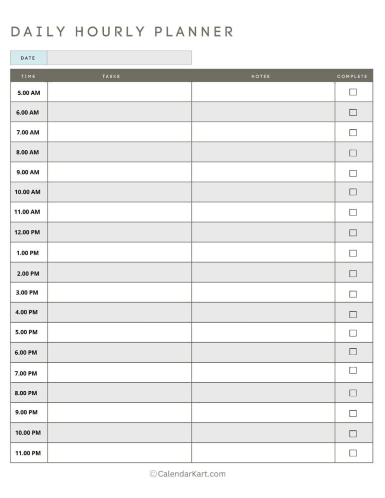 Free Printable Hourly Planner Template