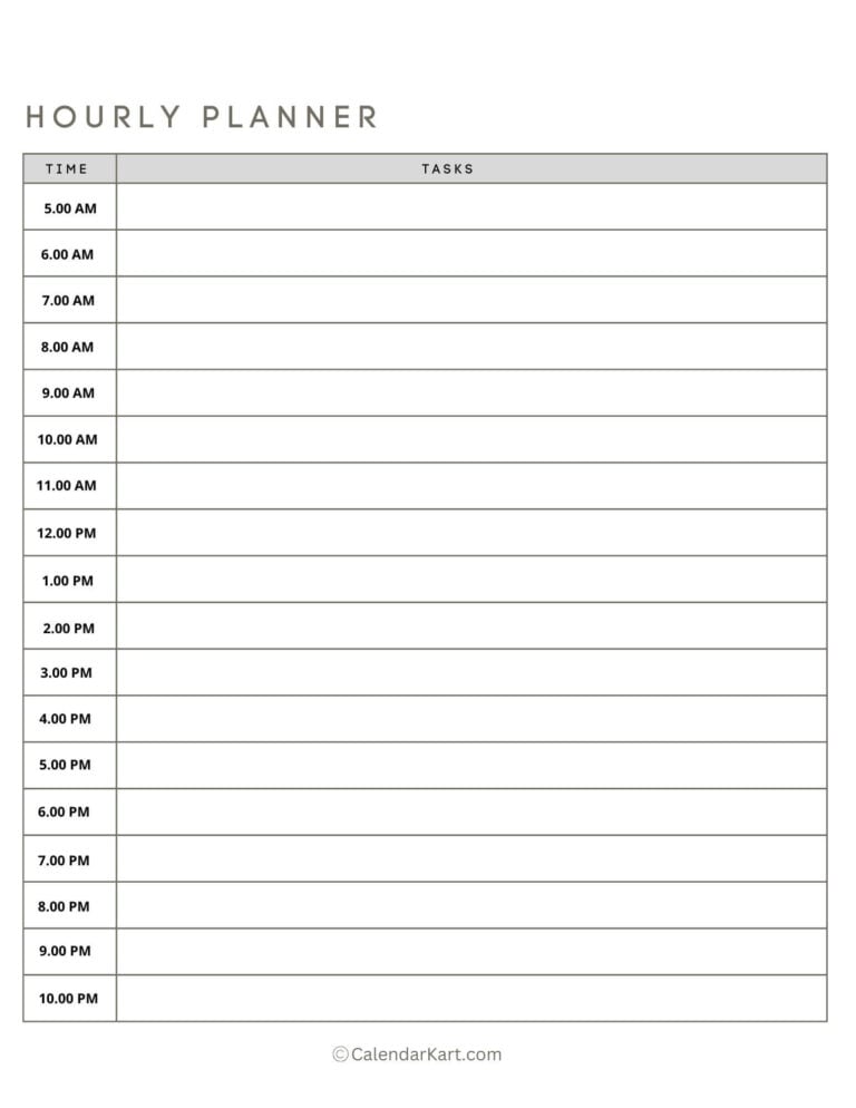 Free Printable Hourly Planner Template