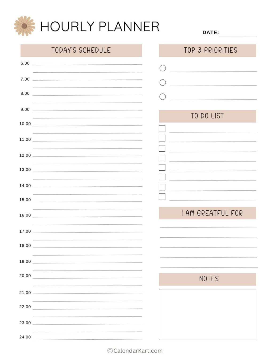 Free Printable Hourly Planner Template