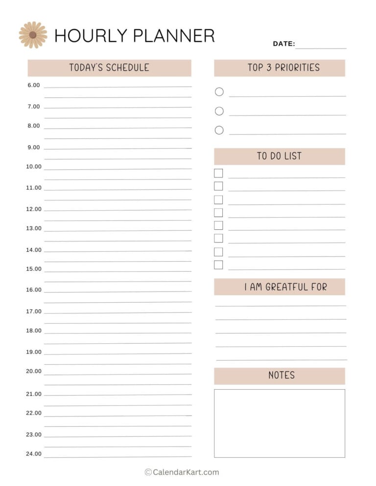 Free Printable Hourly Planner Template