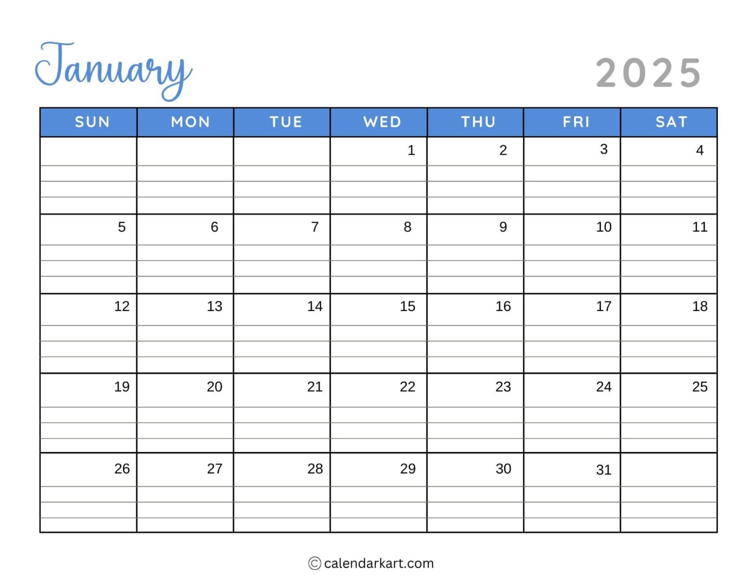 40+ Printable January 2025 Calendars | free pdf | Calendarkart