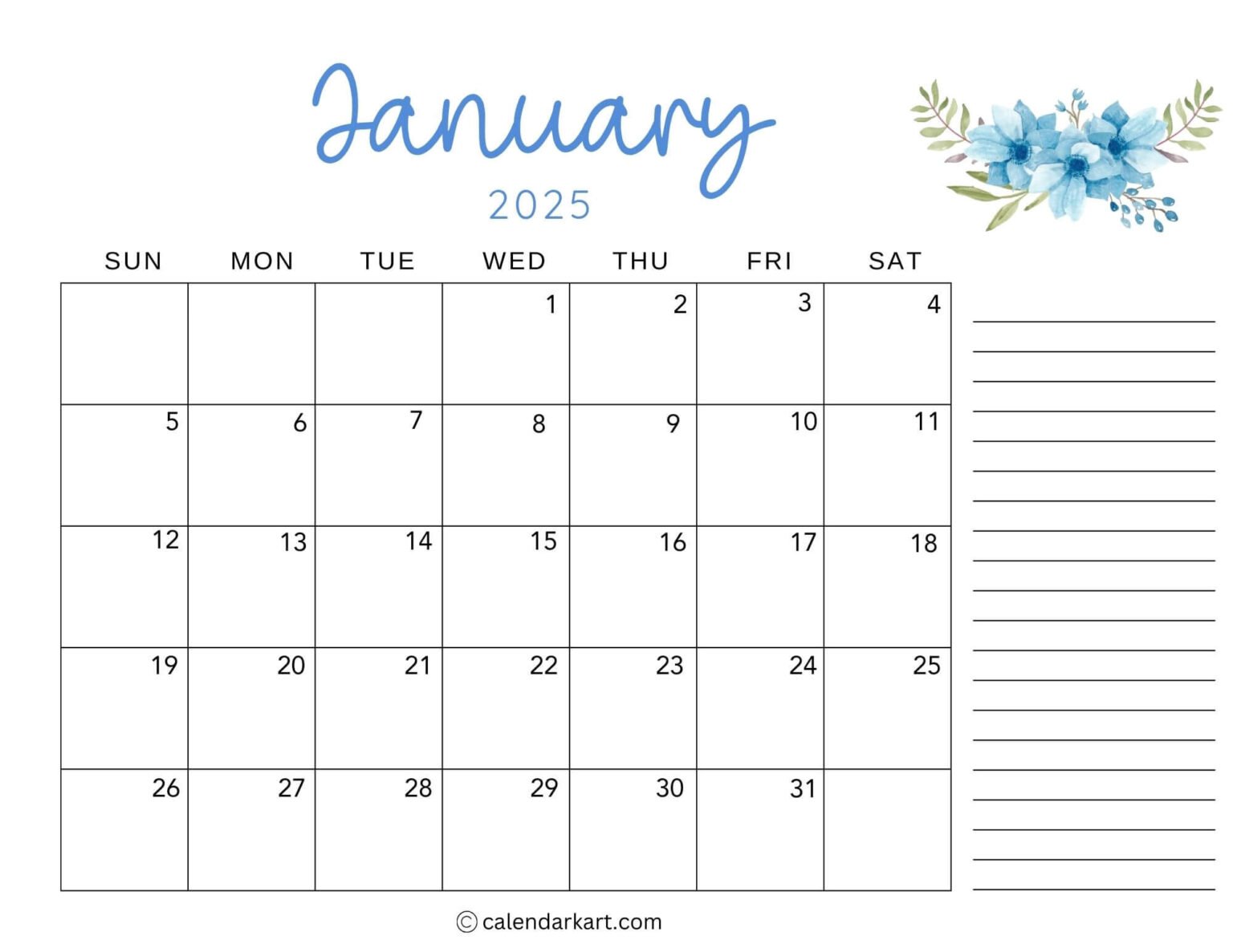 40+ Printable January 2025 Calendars | free pdf - CalendarKart