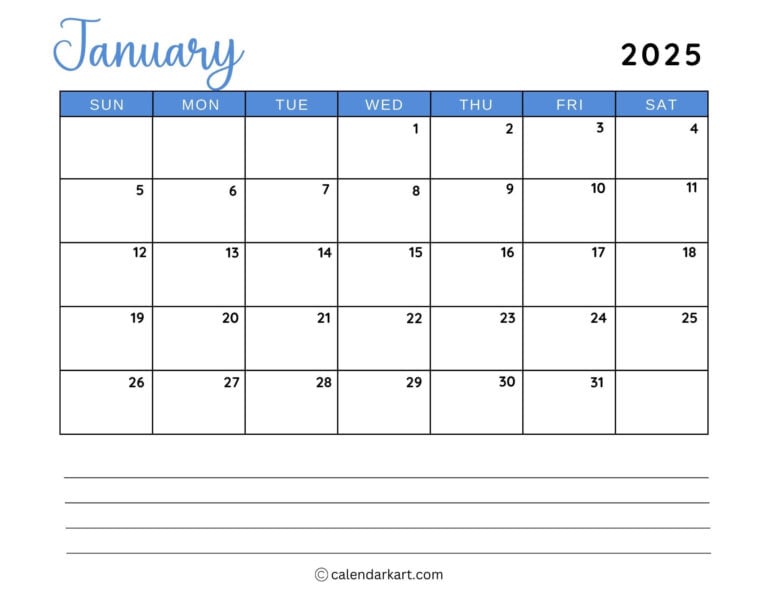 40+ Printable January 2025 Calendars | free pdf - CalendarKart