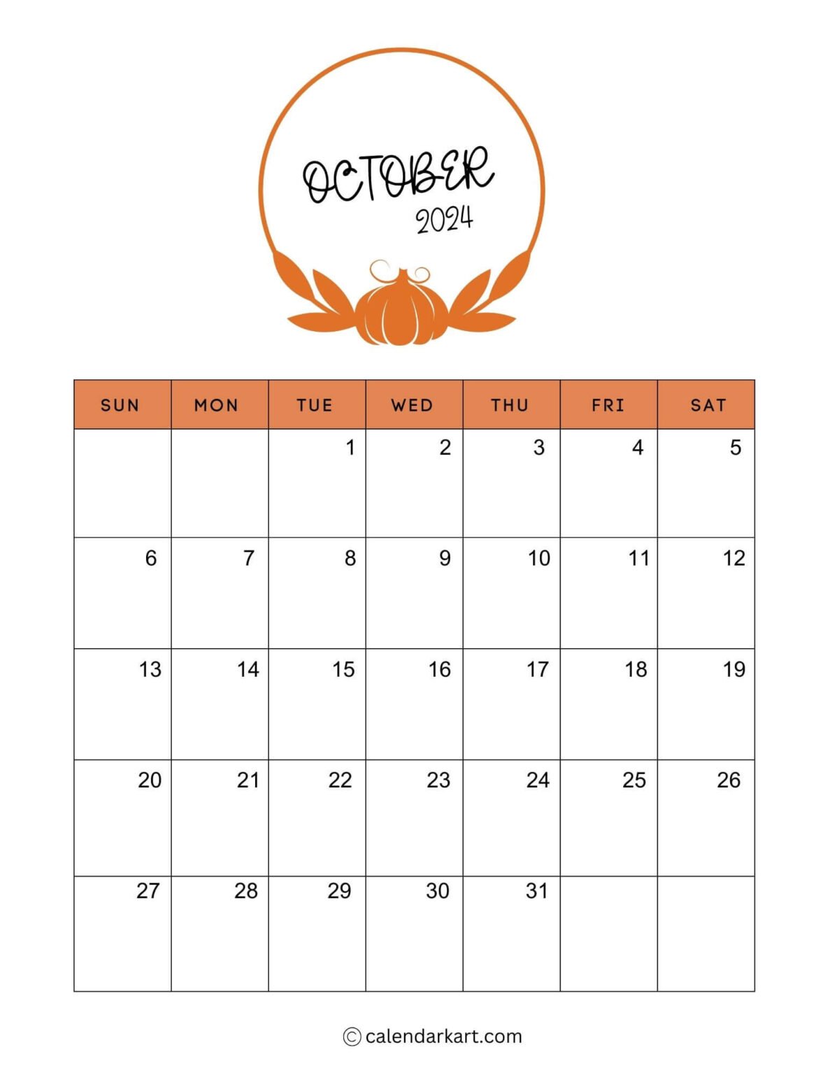 38 printable October 2024 Calendars | Free pdf - CalendarKart