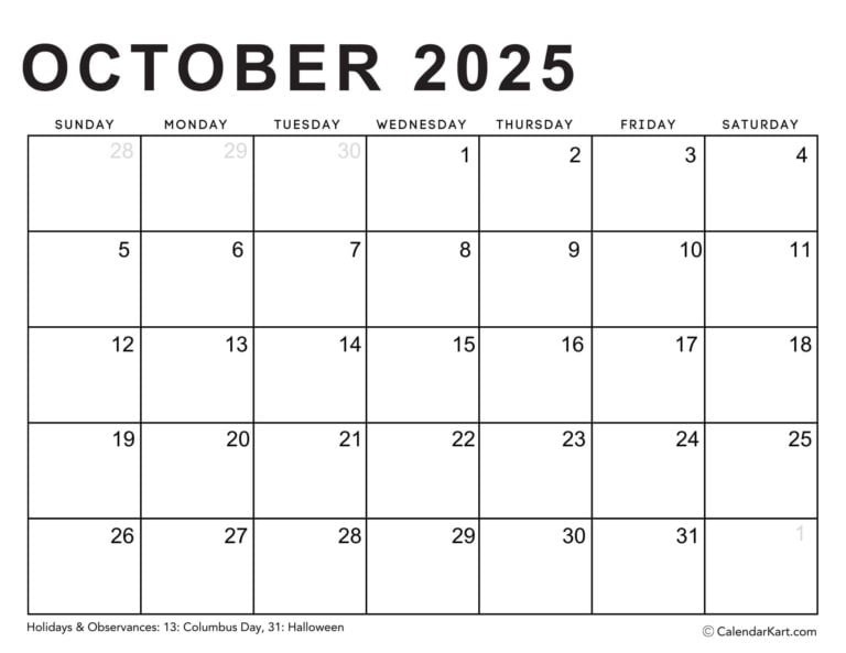Editable Printable Calendars 2025 - Typeable PDF - CalendarKart