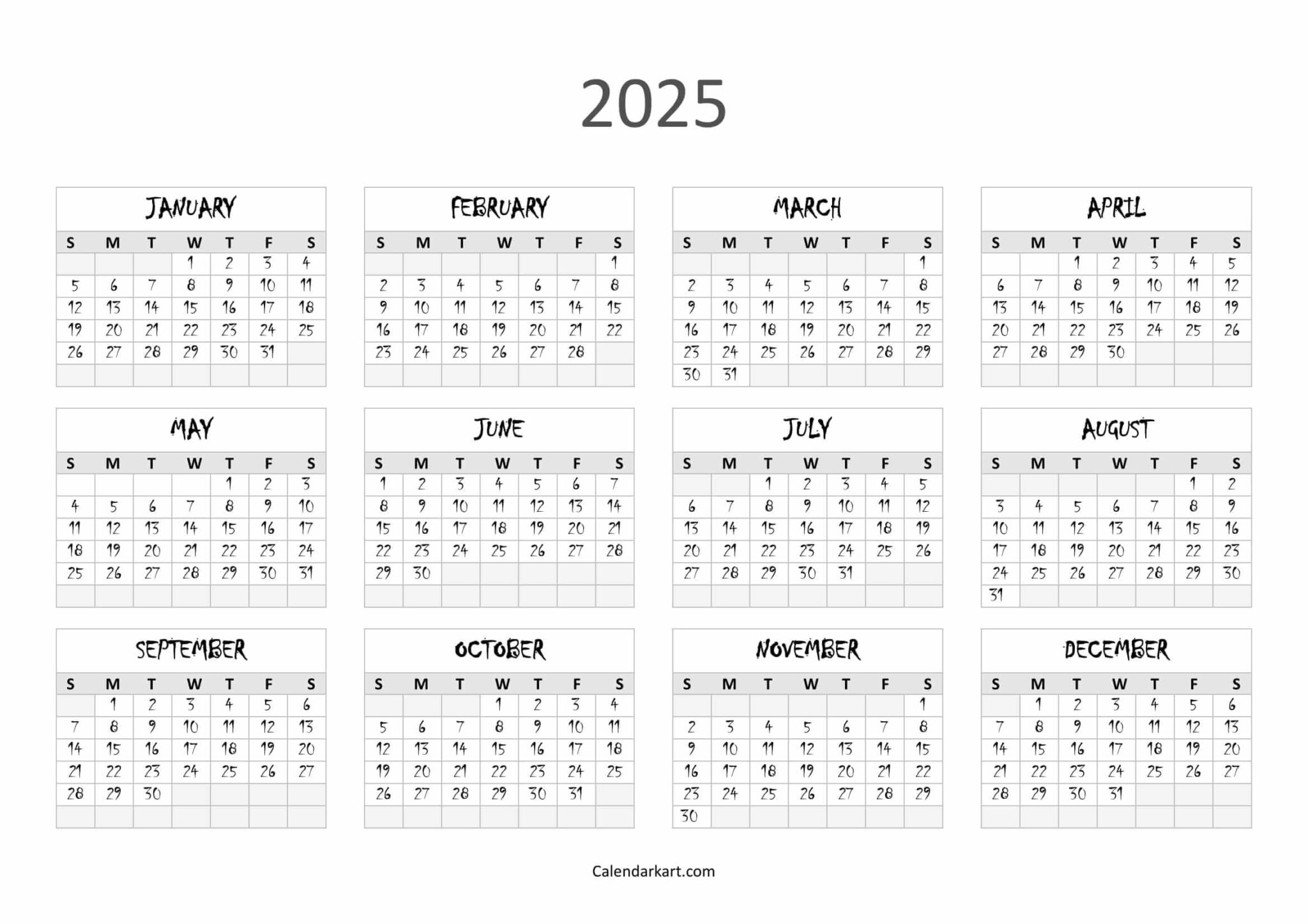 Free Printable Year At A Glance Calendar 2025 - CalendarKart