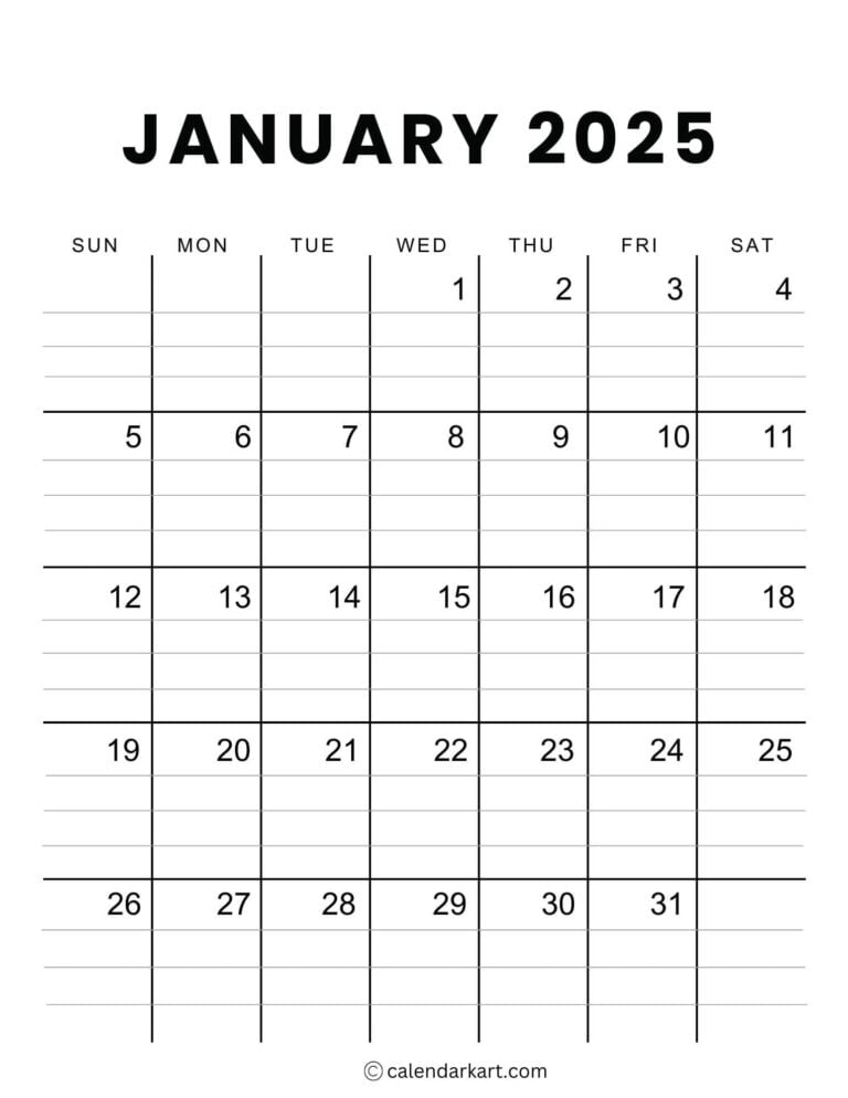 40+ Printable January 2025 Calendars | free pdf | Calendarkart