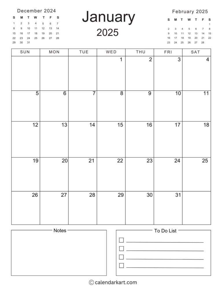40+ Printable January 2025 Calendars | free pdf | Calendarkart