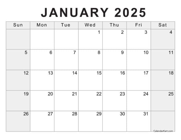 40+ Printable January 2025 Calendars | free pdf | Calendarkart