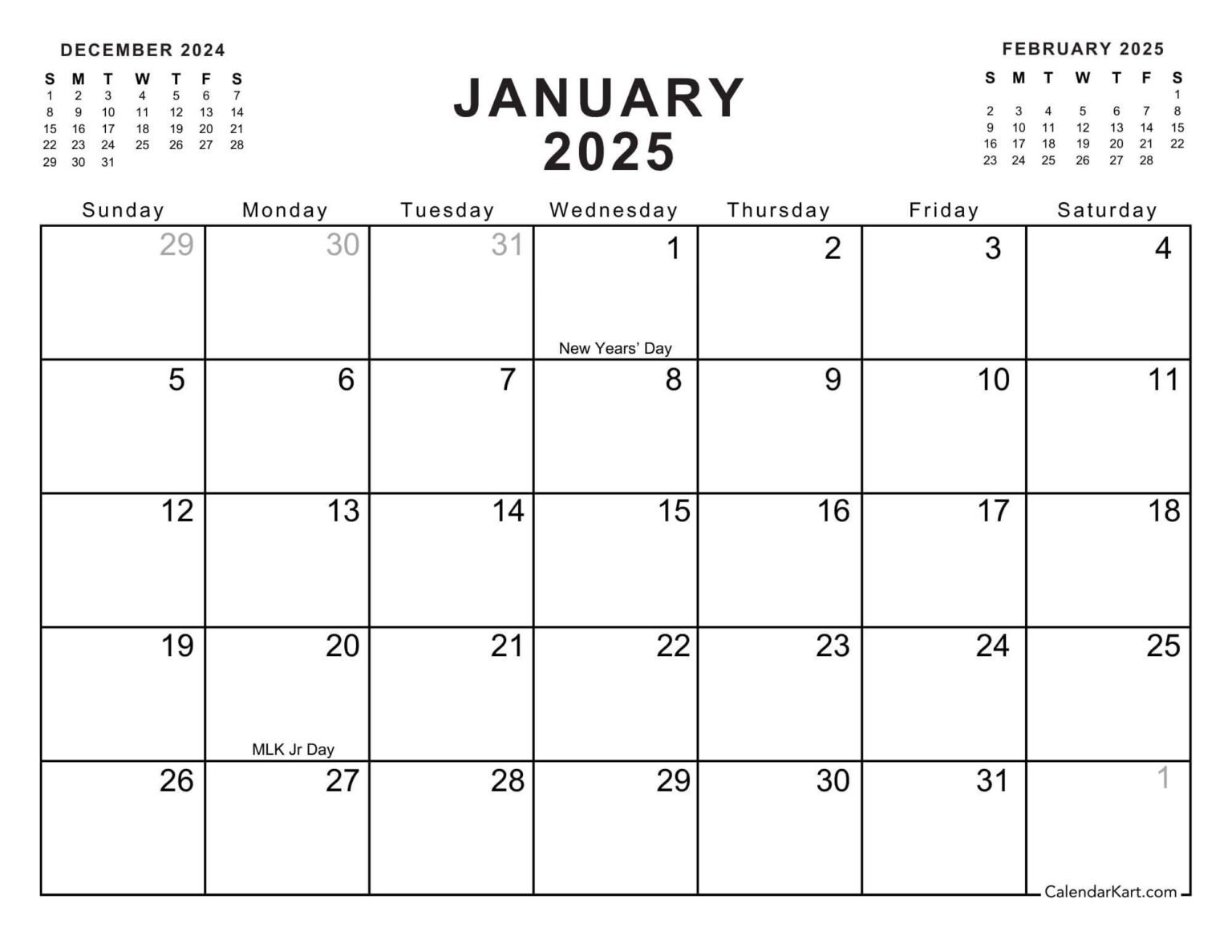 40+ Printable January 2025 Calendars | free pdf | Calendarkart