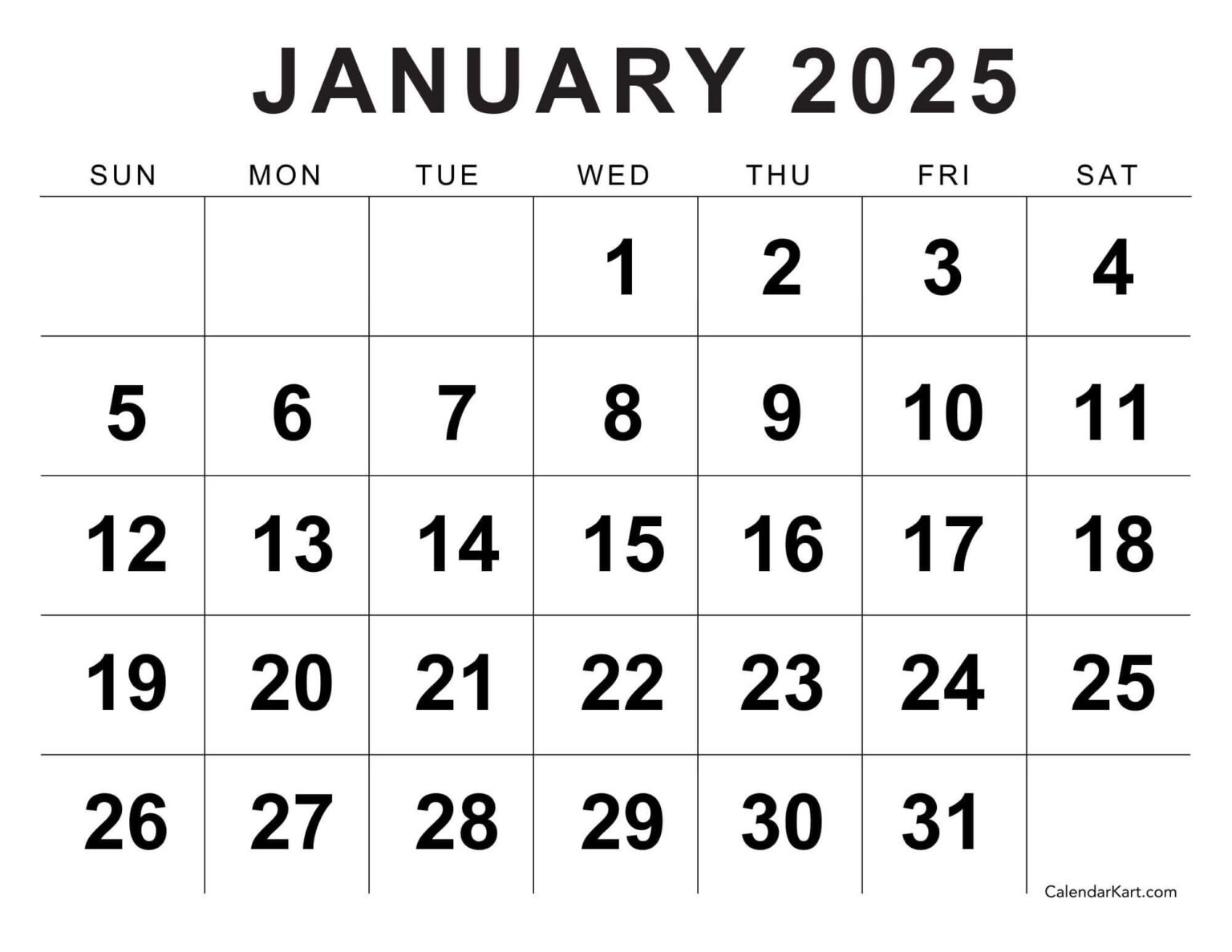 40+ Printable January 2025 Calendars | free pdf | Calendarkart