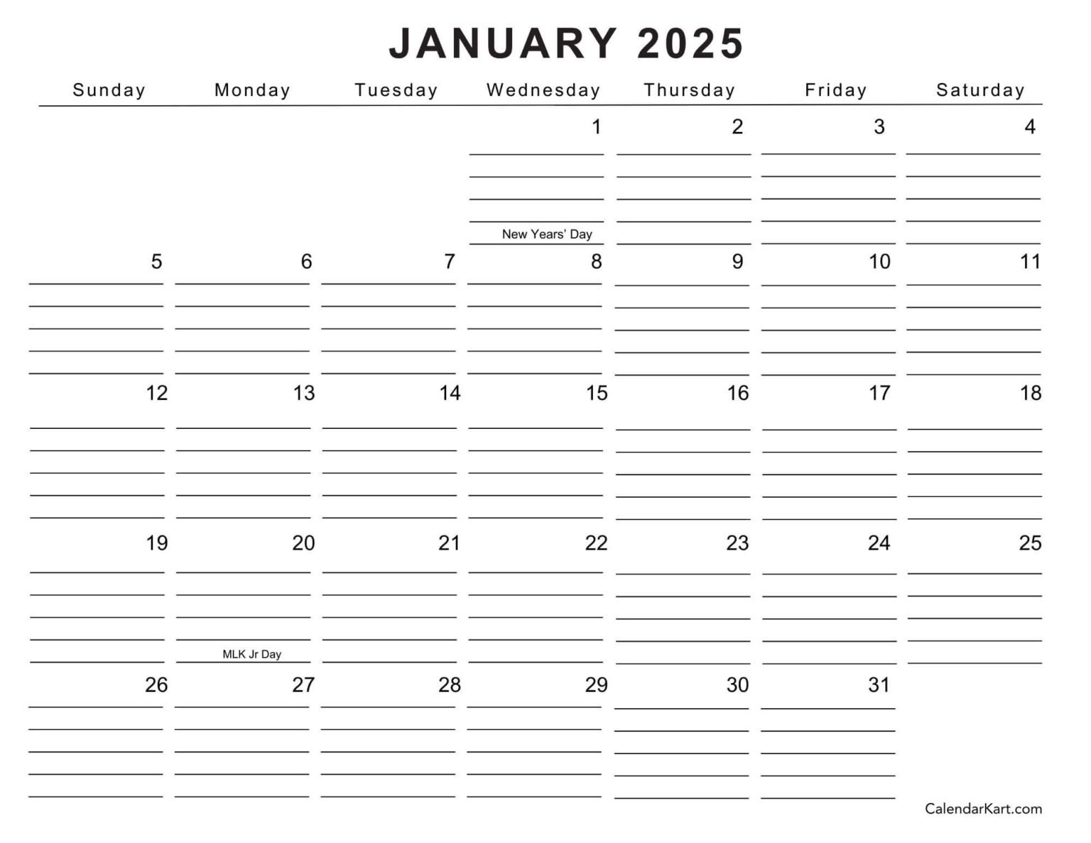 40+ Printable January 2025 Calendars | free pdf | Calendarkart