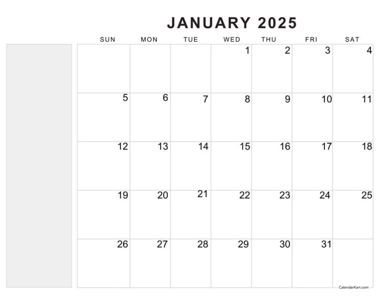 40+ Printable January 2025 Calendars | free pdf | Calendarkart