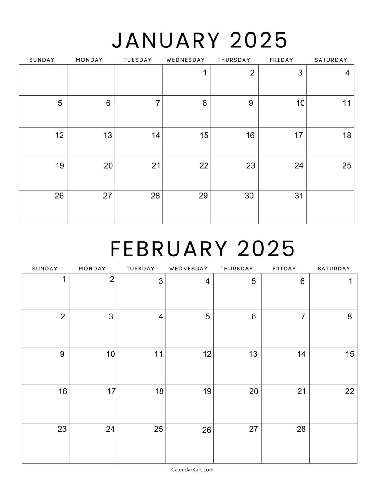 Free Printable January February Calendar 2025 - CalendarKart