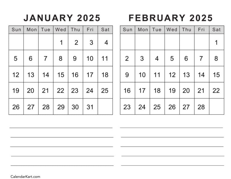 Free Printable January February Calendar 2025 - CalendarKart