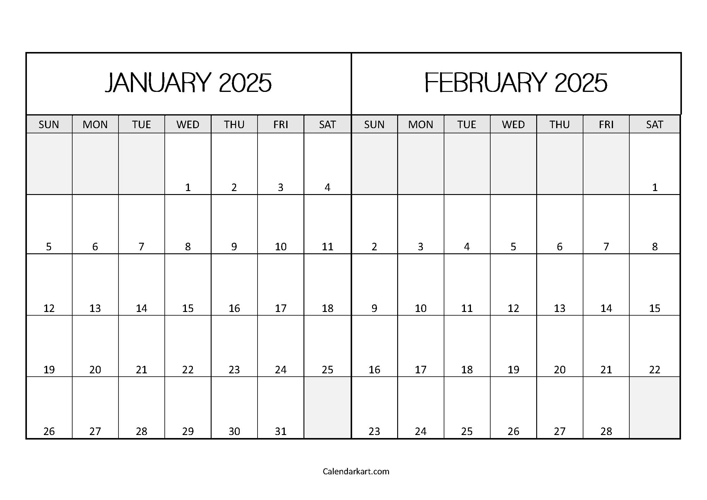 Free Printable January February Calendar 2025 - CalendarKart