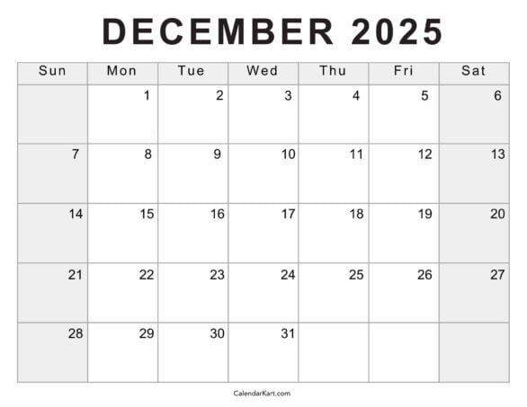 printable december 2025 calendars | free pdf - CalendarKart