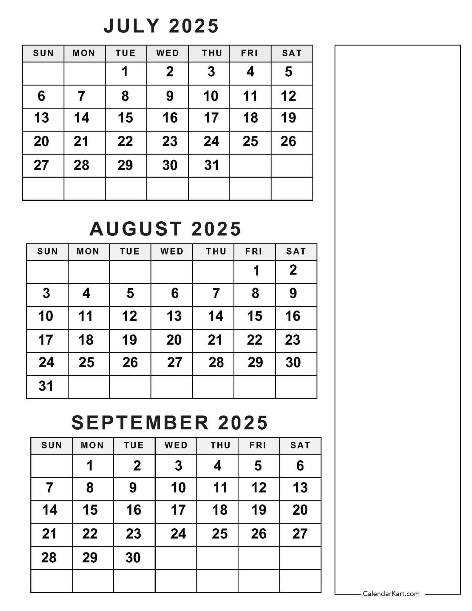 July to September 2025 Calendar (Q3) - CalendarKart