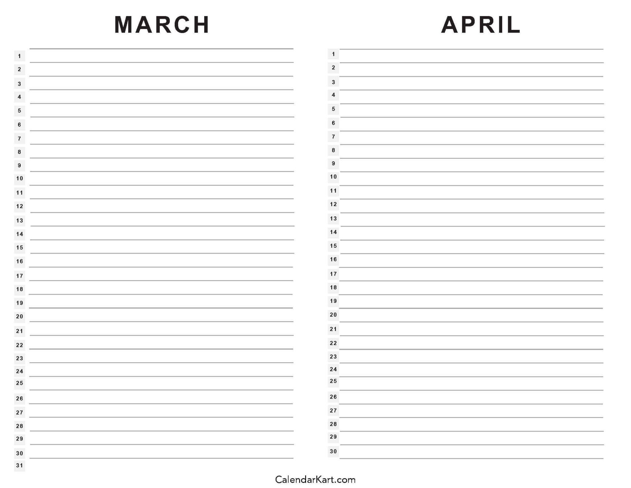 Printable March April 2025 Calendar | Calendarkart