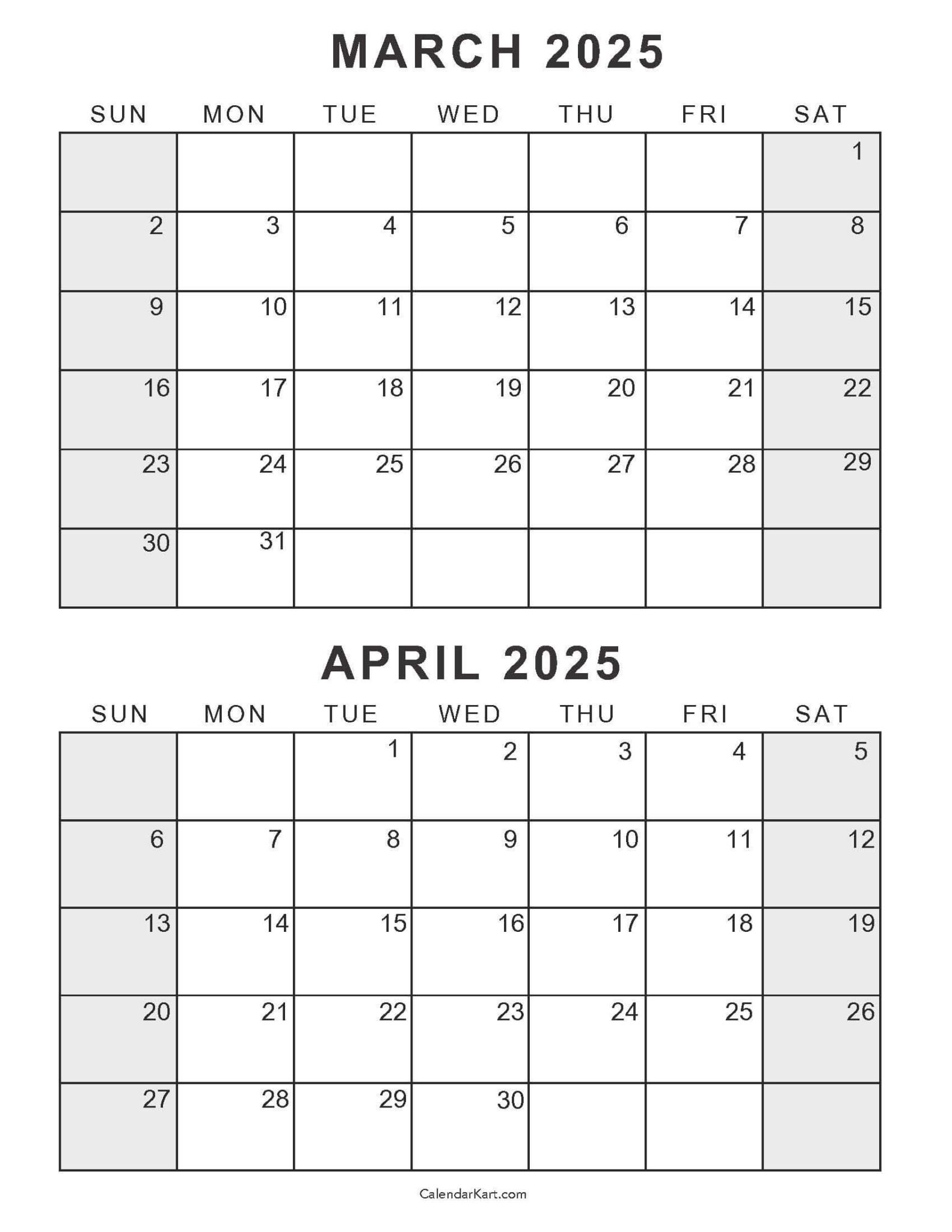Printable March April 2025 Calendar | Calendarkart