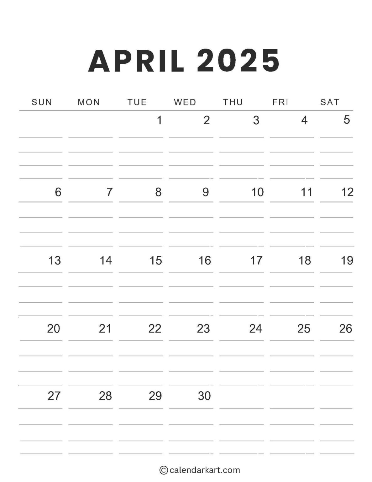 Free Printable April 2025 Calendars | 30 Free Printable PDF