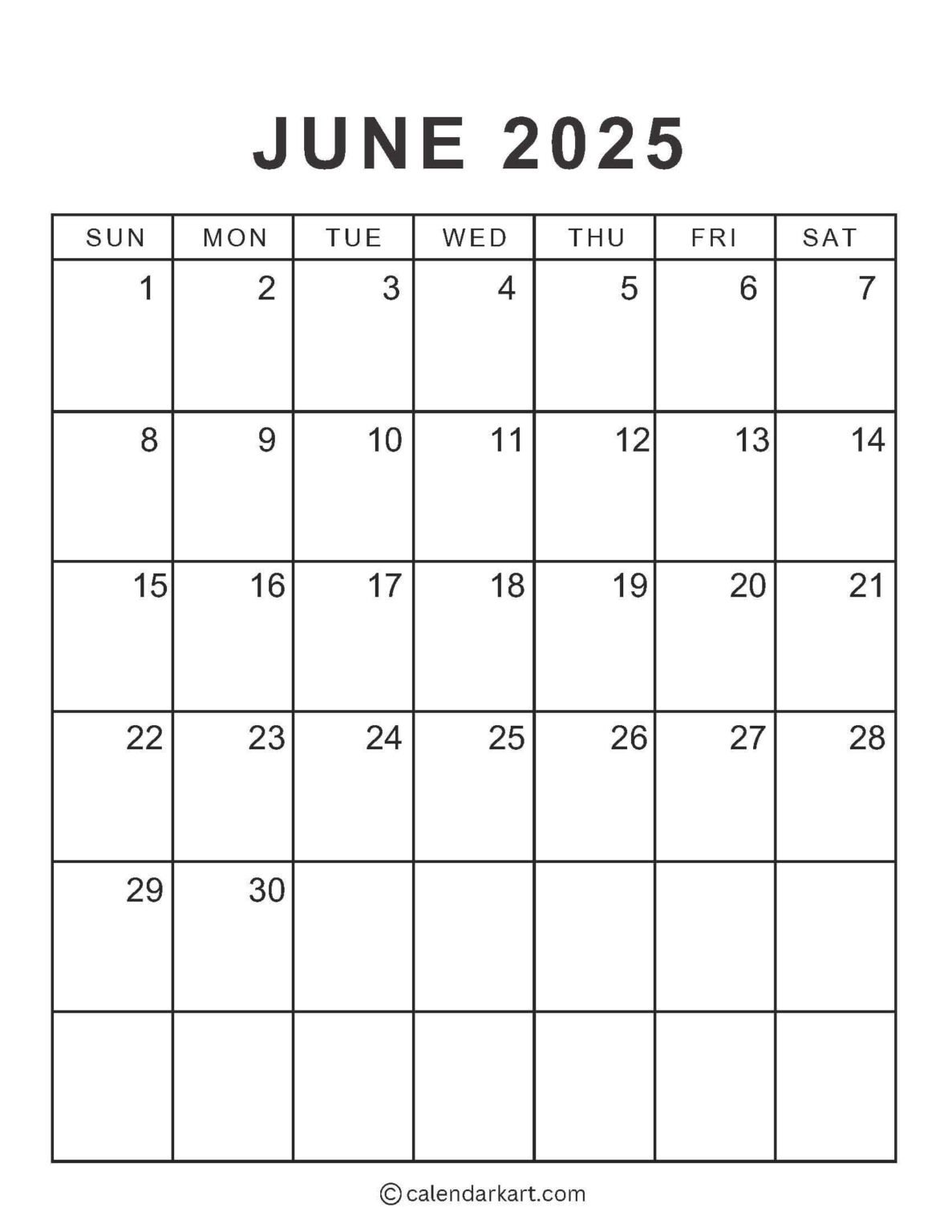 Printable Cute June 2025 Calendar Templates | Calendarkart