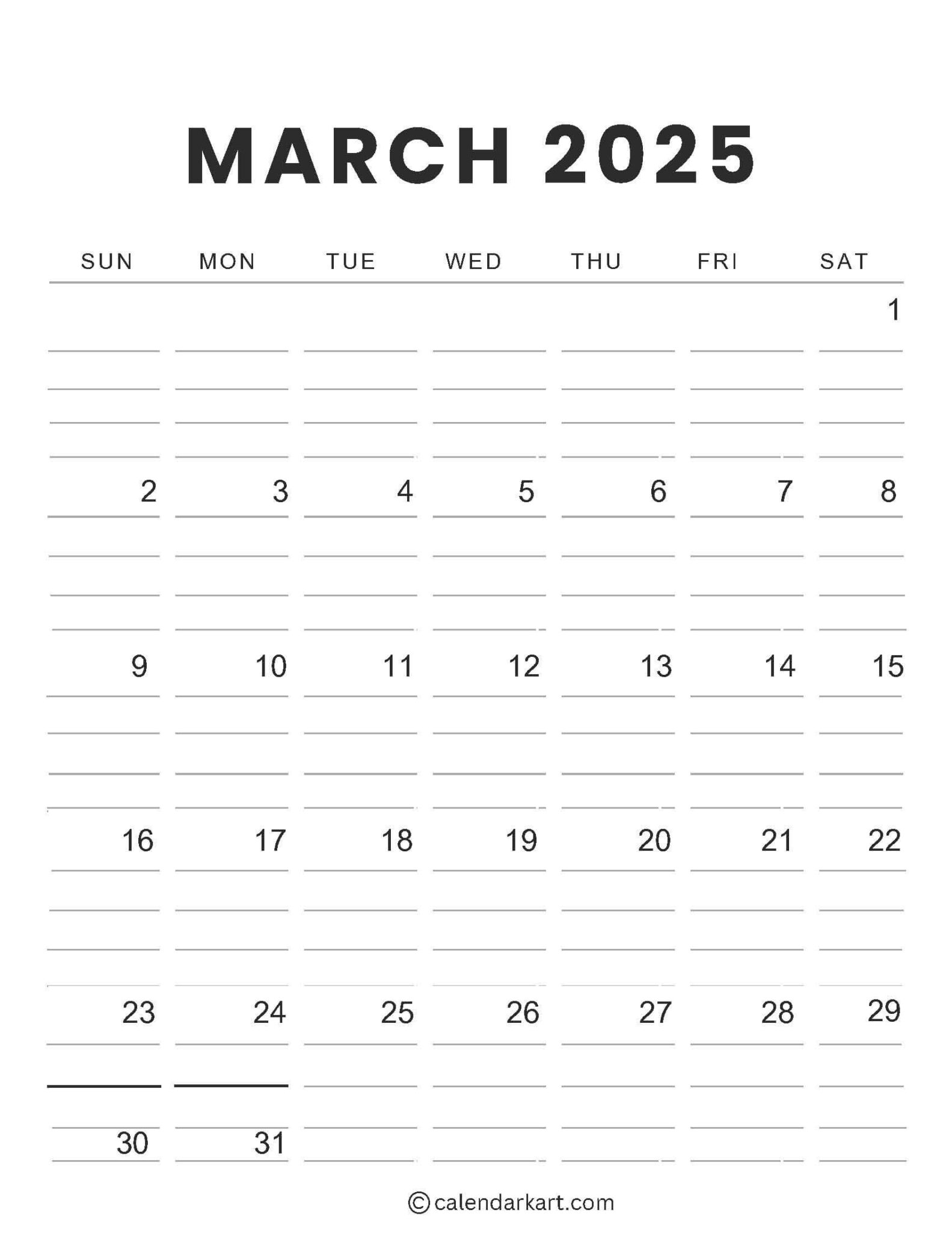 Download Free Printable March 2025 Calendar | Calendarkart