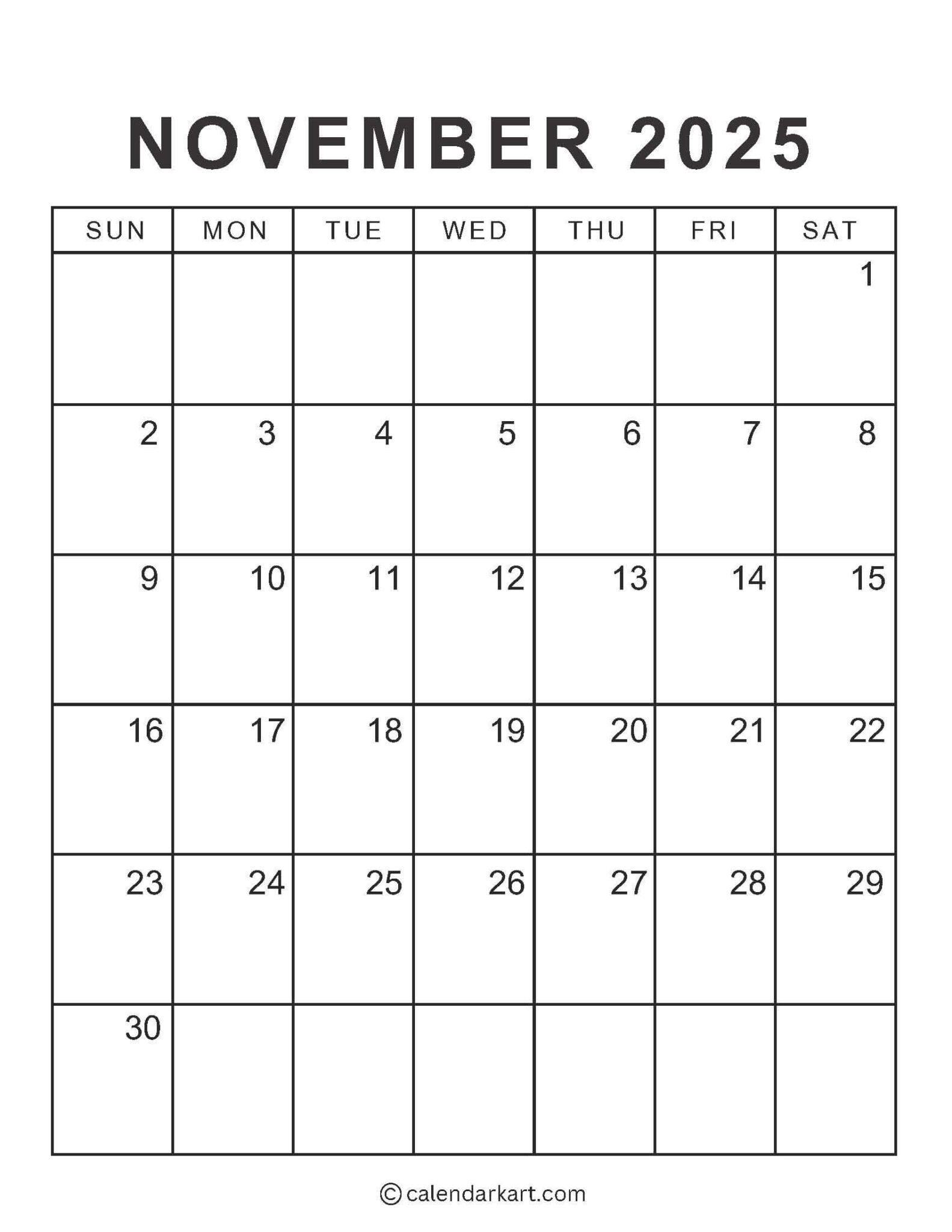 Printable November 2025 calendars | free pdf - CalendarKart