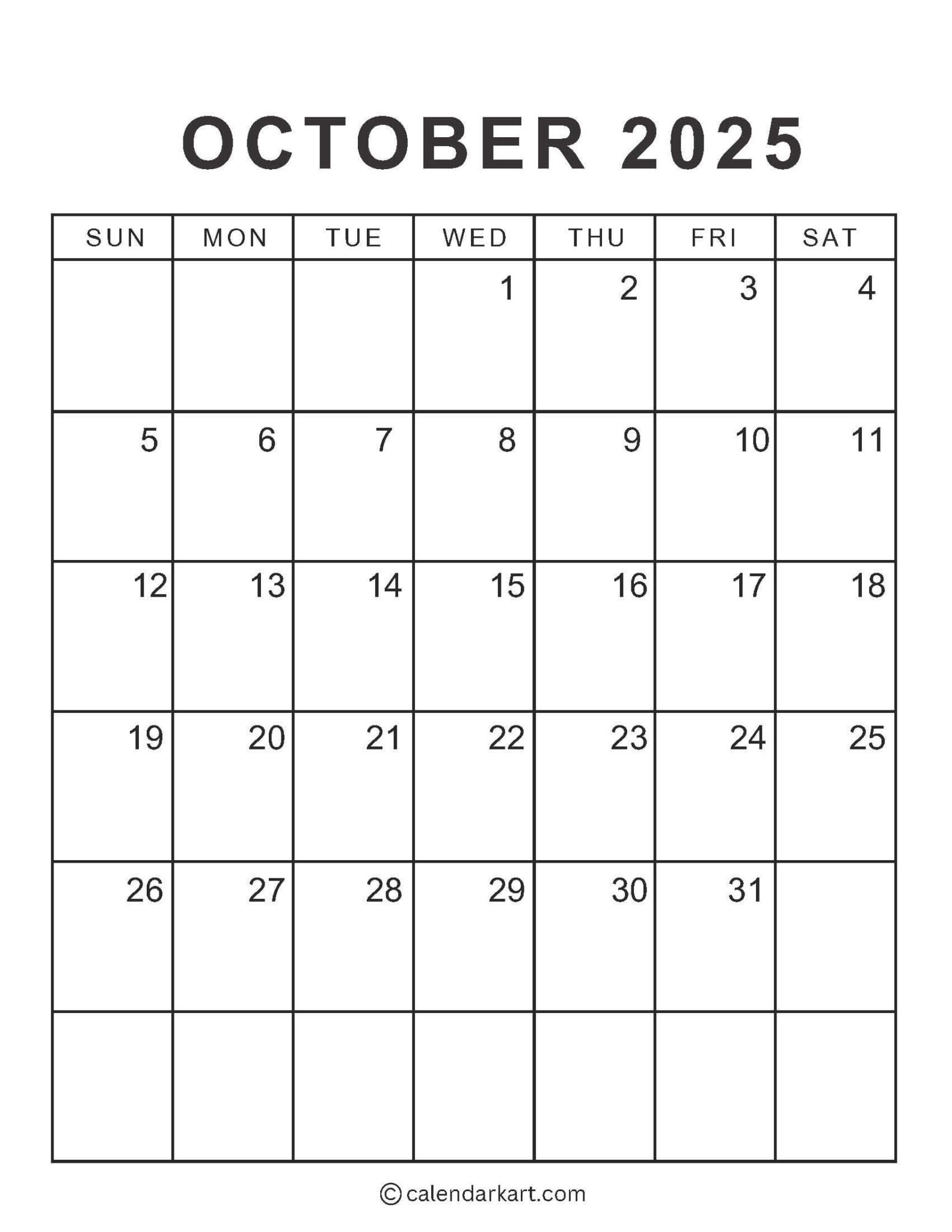 Free Printable October 2025 Calendars | Calendarkart
