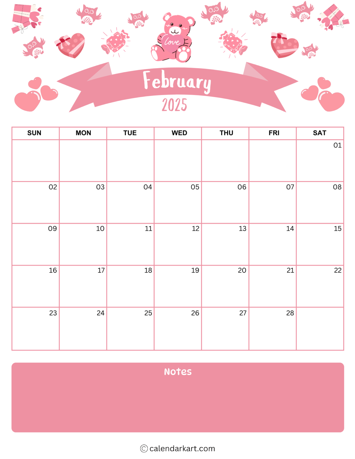 Free & Cute printable February 2025 Calendar - CalendarKart