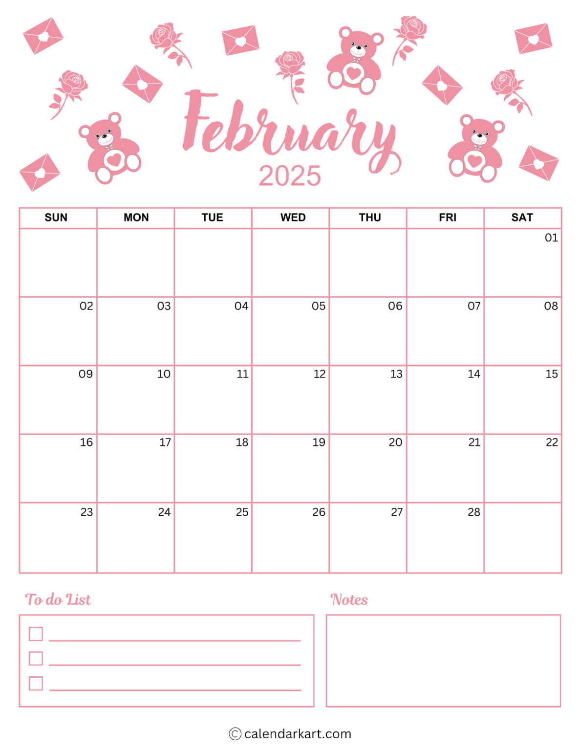 Free & Cute printable February 2025 Calendar - CalendarKart