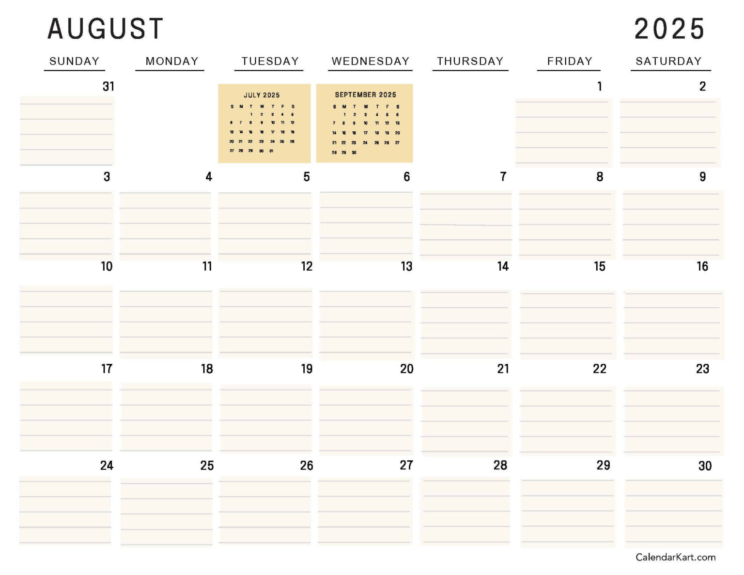 Free & Cute Printable August 2025 Calendars - CalendarKart