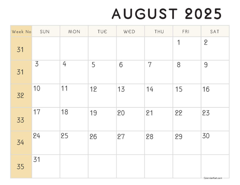 Free & Cute Printable August 2025 Calendars - CalendarKart