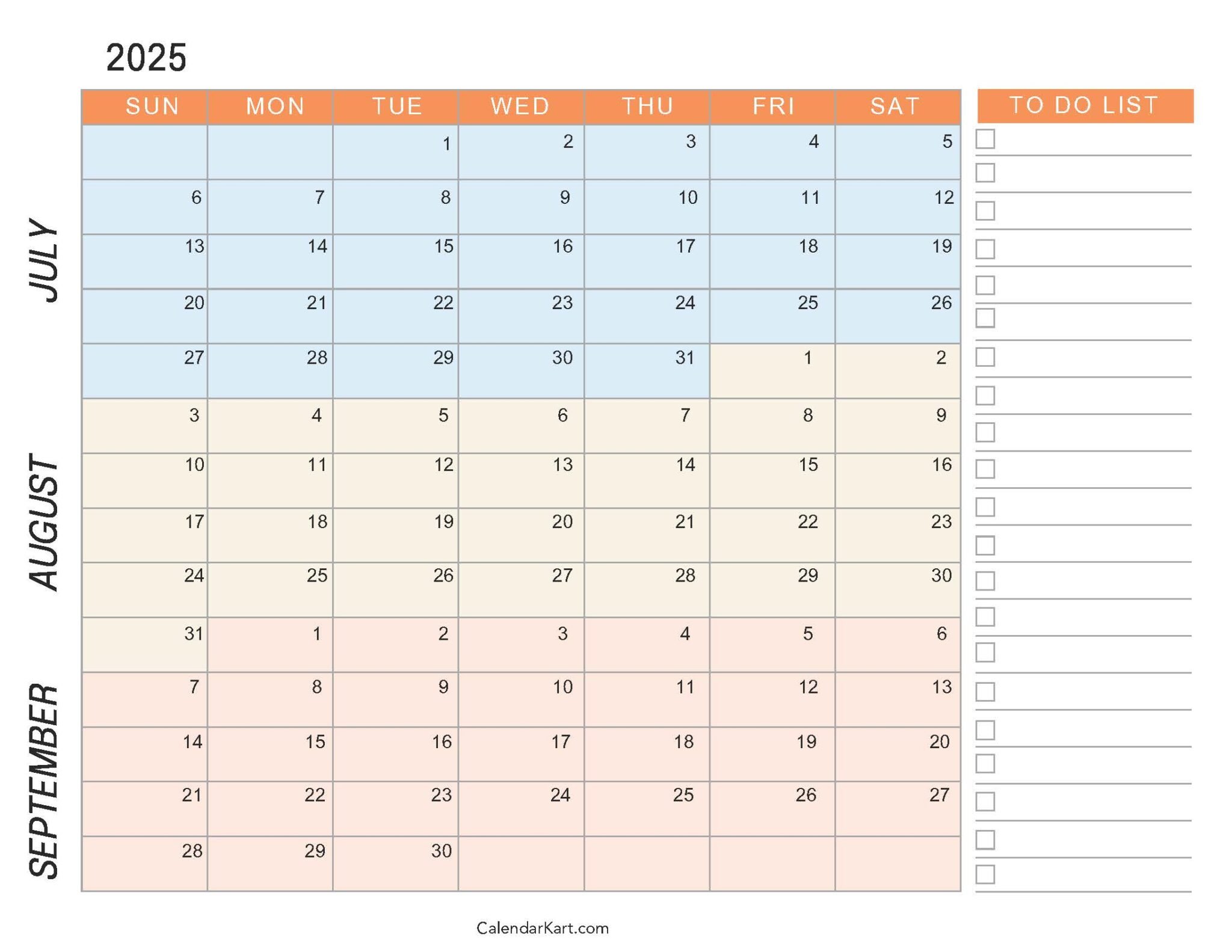 July to September 2025 Calendar (Q3) - CalendarKart