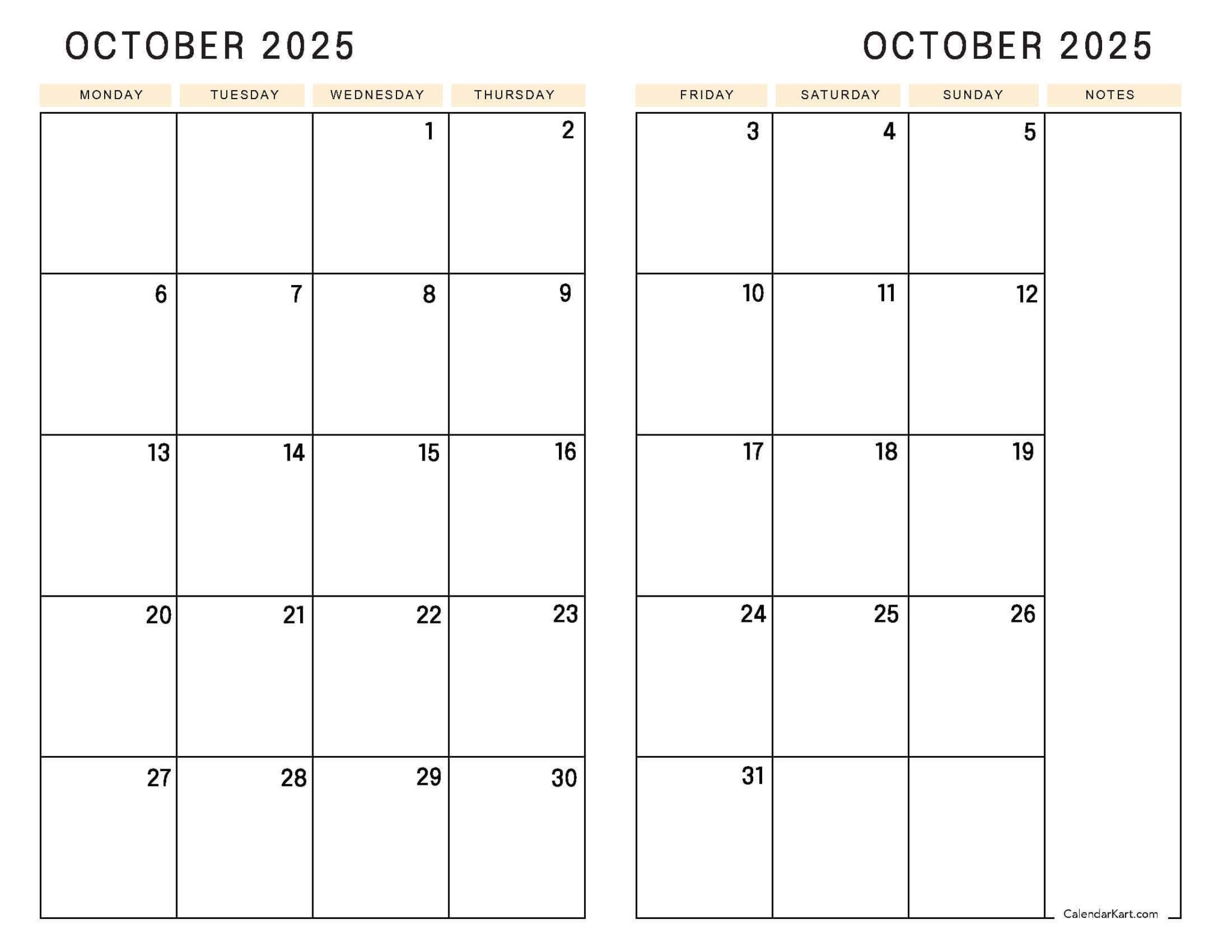 Free Printable October 2025 Calendars | Calendarkart