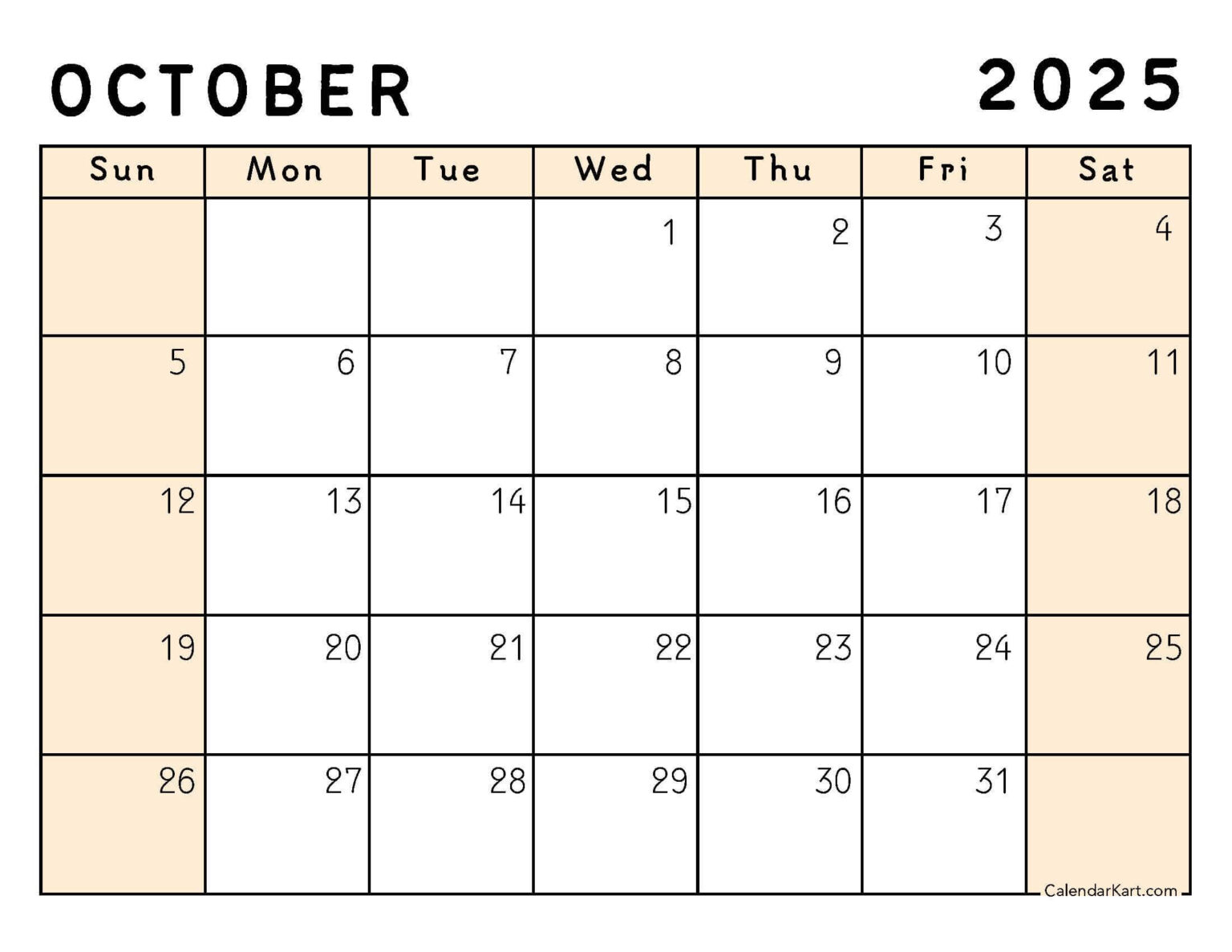 Free Printable October 2025 Calendars | Calendarkart
