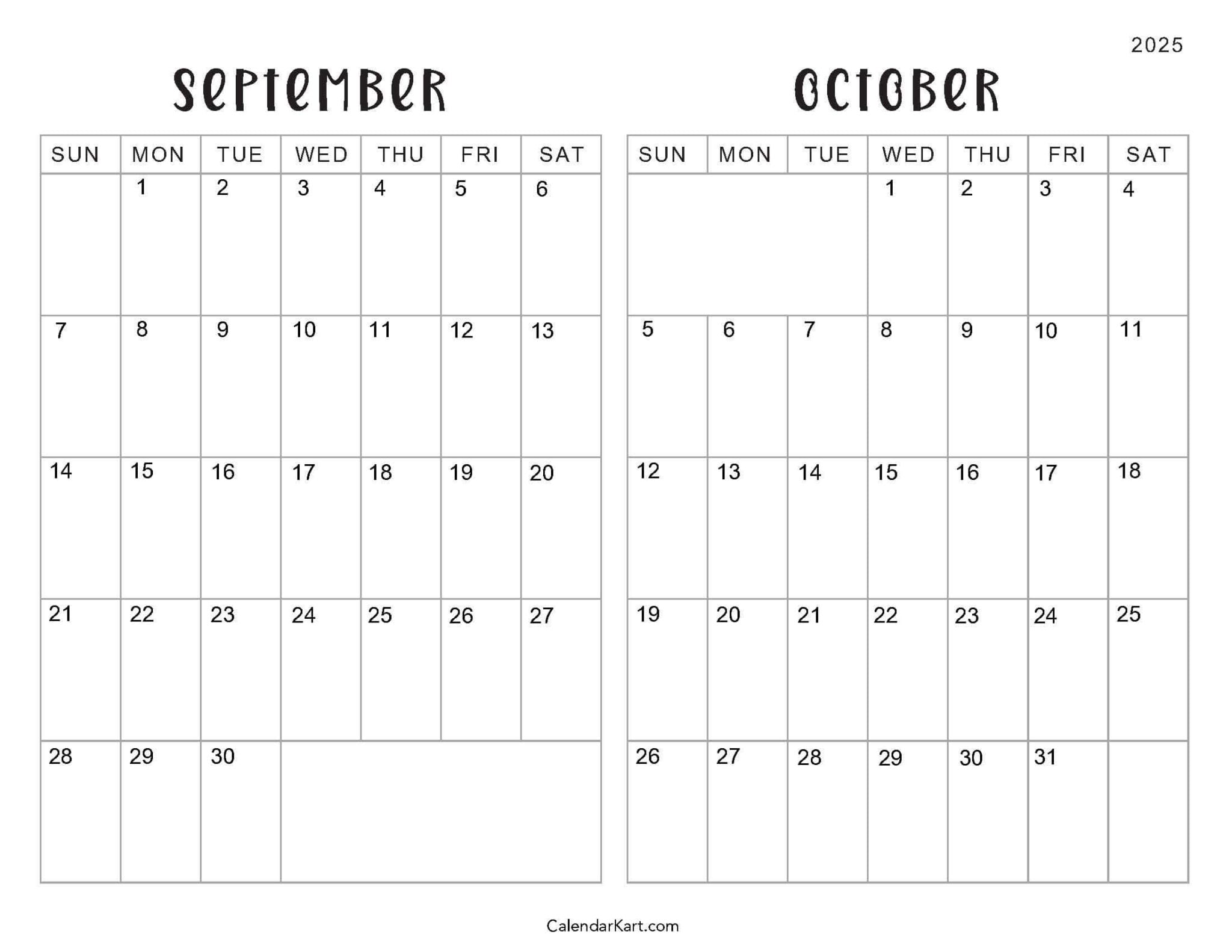 Printable September October 2025 Calendar Calendarkart