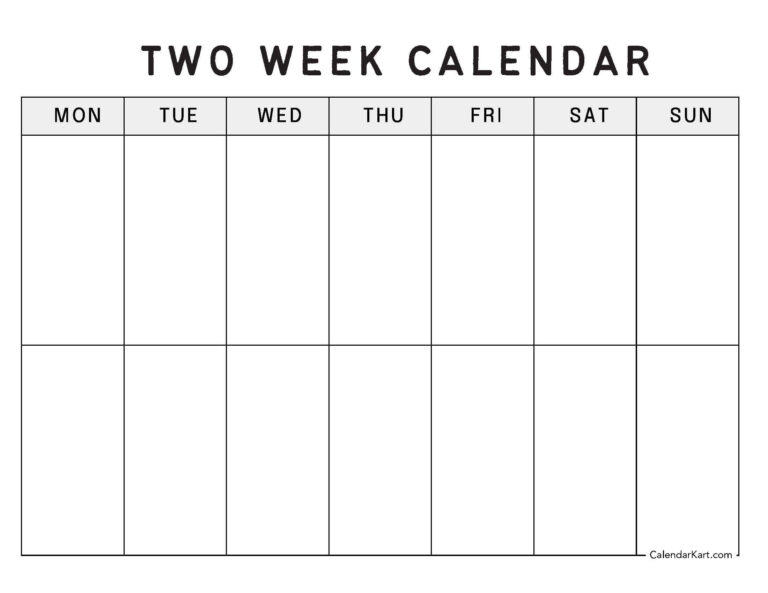 Printable Two Week Calendar - CalendarKart