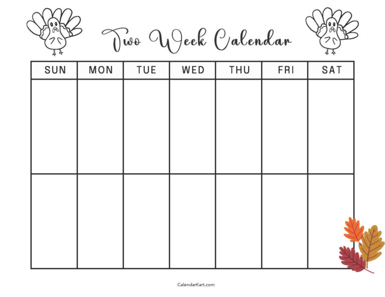 Printable Two Week Calendar - CalendarKart