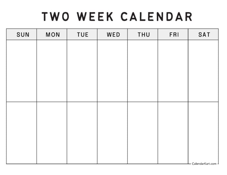 Printable Two Week Calendar - CalendarKart