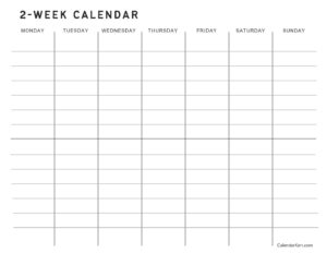 Printable Two Week Calendar - CalendarKart