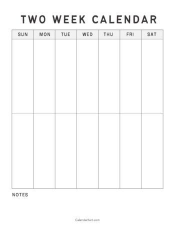 Printable Two Week Calendar - CalendarKart
