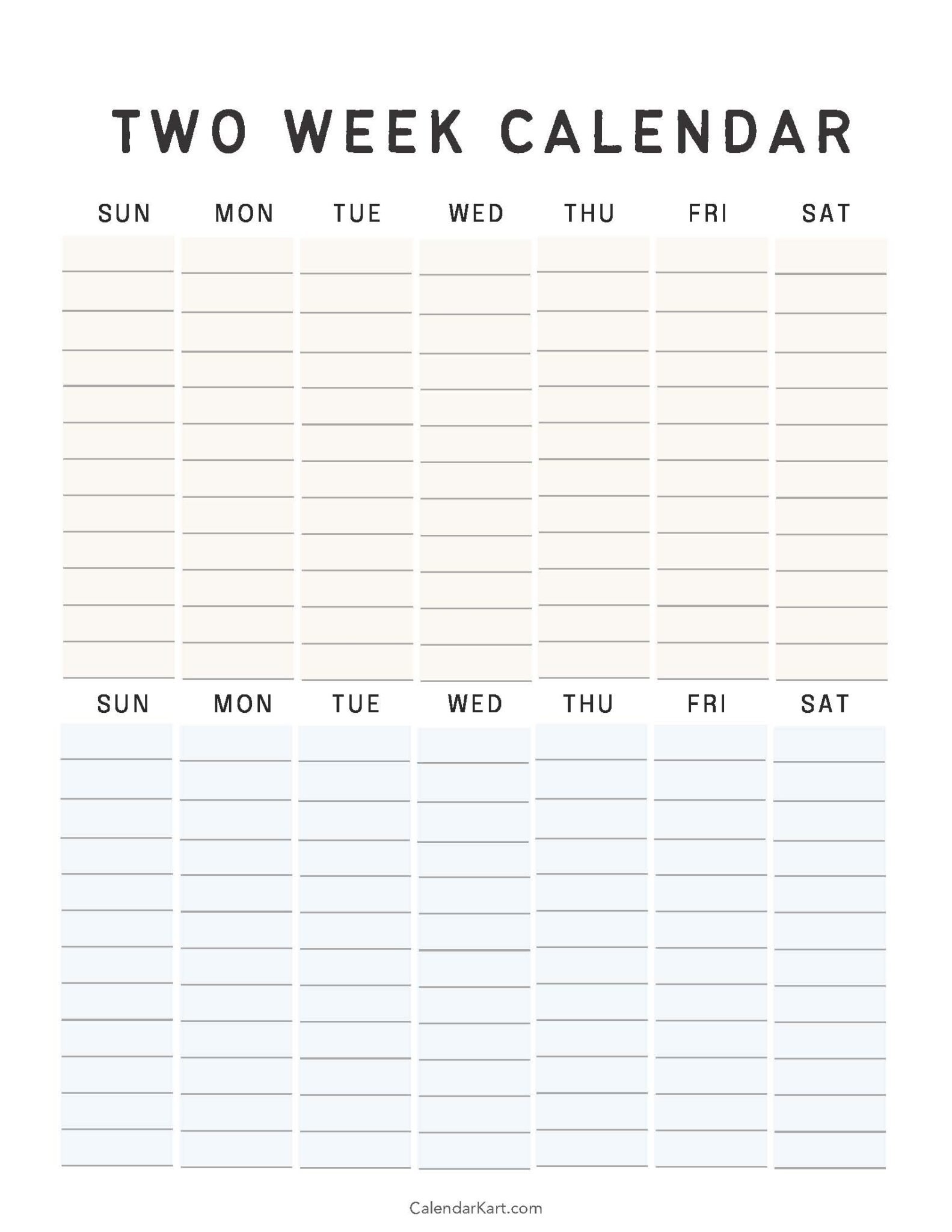Printable Two Week Calendar - CalendarKart